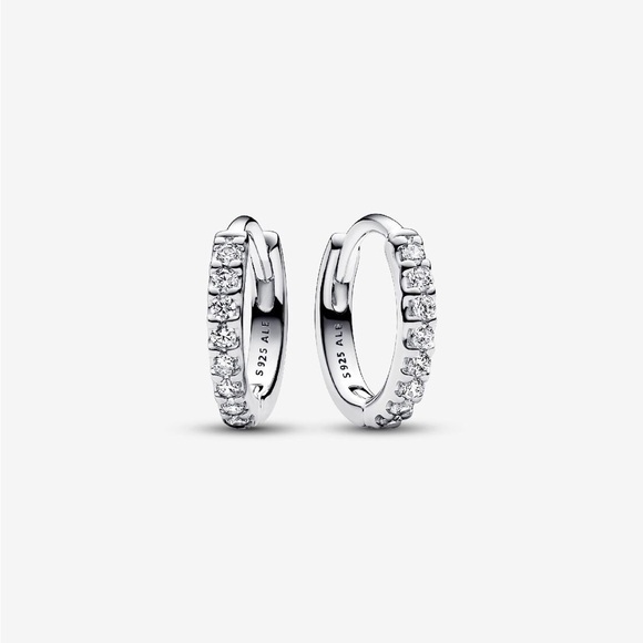 Pandora | Jewelry | Pandora Silver Pav Hoop Earrings With Sparkling ...